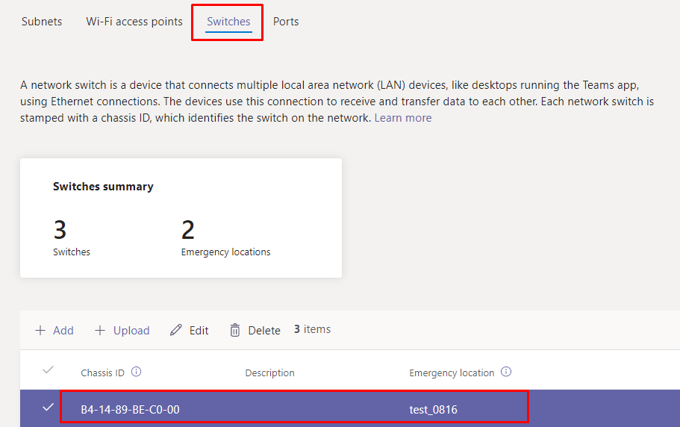 Setting up an E911 Emergency Location using TAC