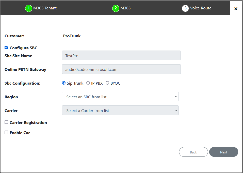 Onboarding with both M365 Default Routing and SBC Configuration