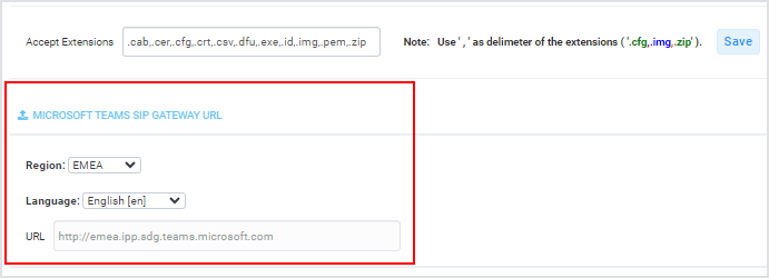 Configuring Microsoft Teams SIP Gateway URL